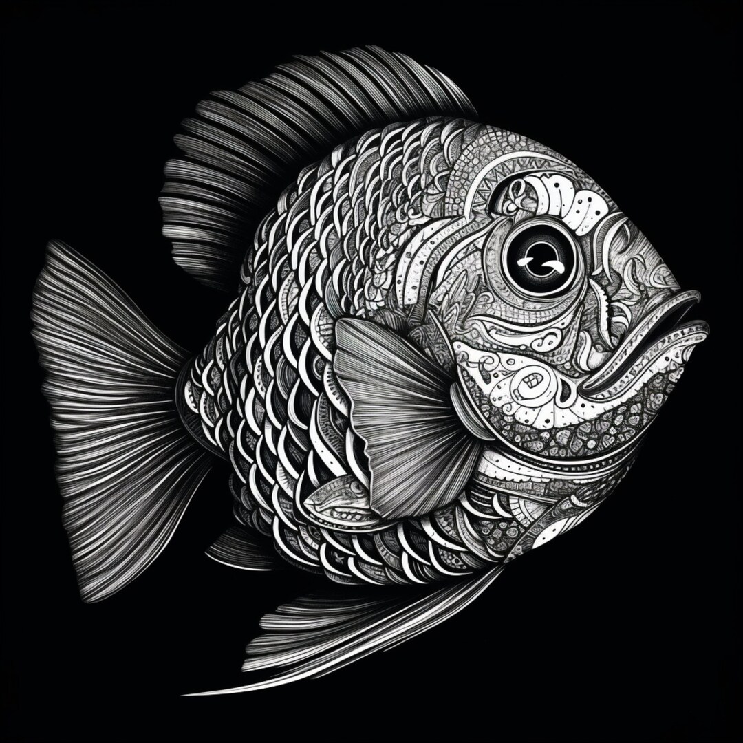 Fish Print Digital Download, Stylized Modern Art Screen Print, Black ...