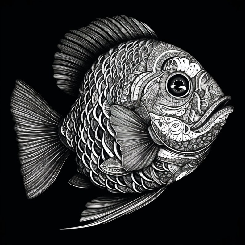 Stylized Fish Print, Modern Black and White Art (digital Download) - Etsy