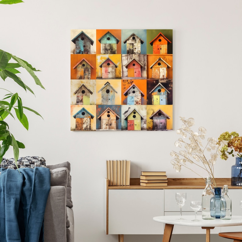 Bird House Collage Digital Download, Brightly Colored Bird Houses Home ...