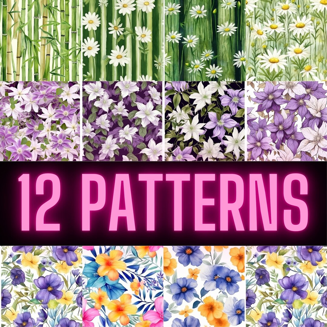 Seamless Flower Pattern Digital Download, 12 Overall Patterns of Flower ...