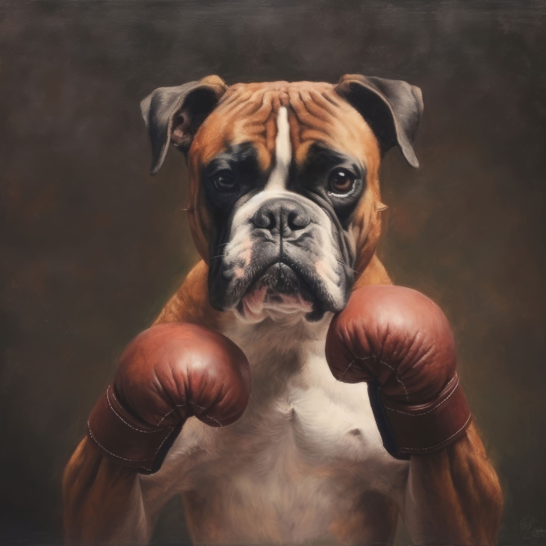 Boxer Dog Boxing Art Print, Humorous Animal Portrait (digital Download ...