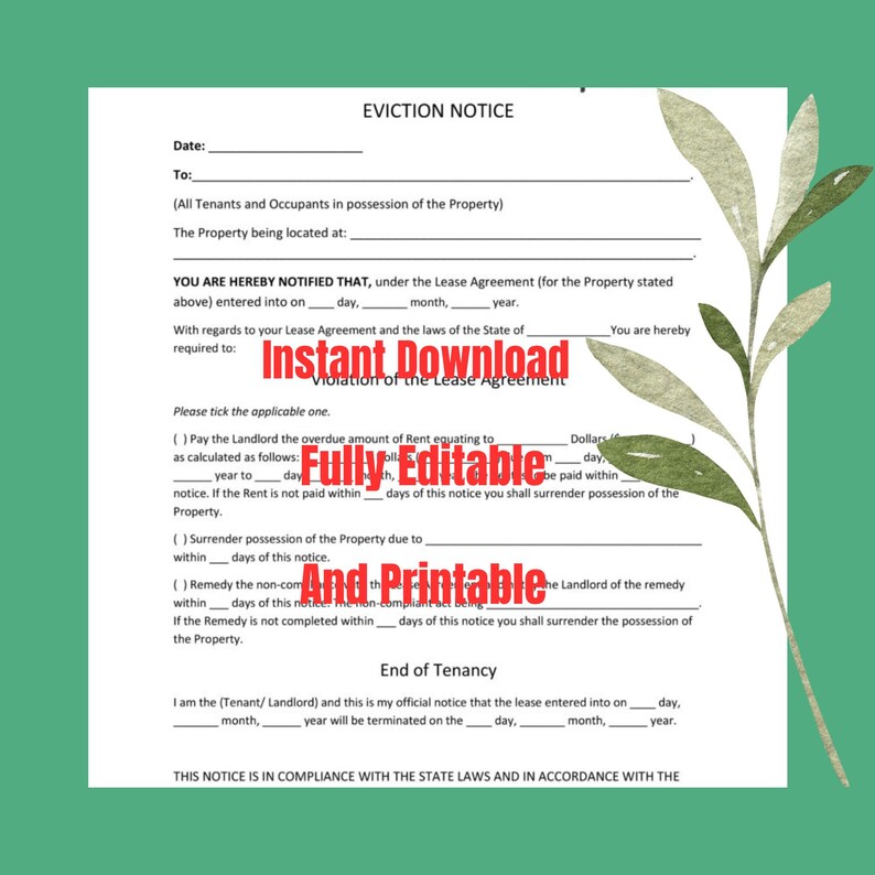 Eviction Notice, Rental Eviction, Notice to Vacate, Eviction ...