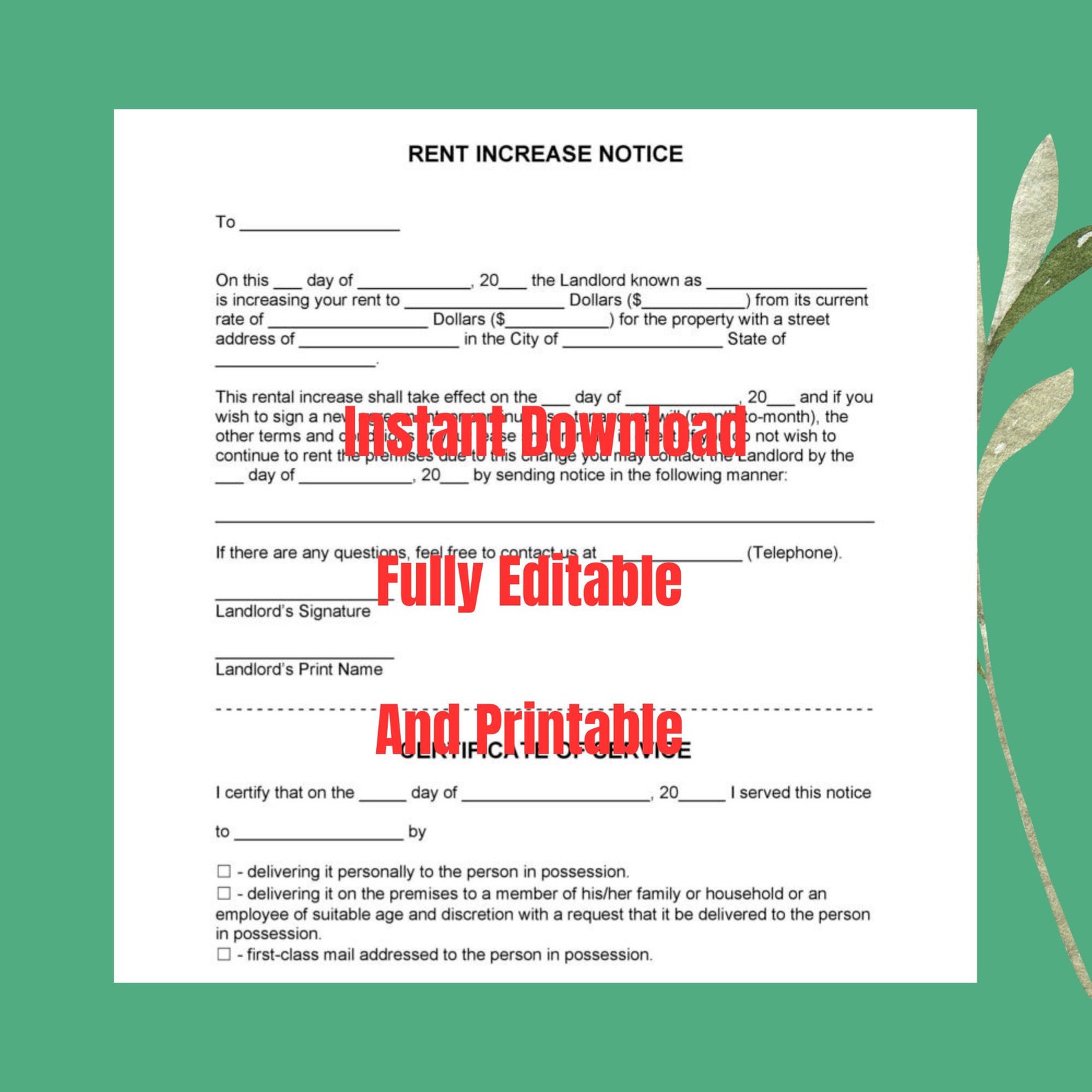 Rent Increase Letter, Rental Rate Update, Rent Adjustment, Rental Rate ...