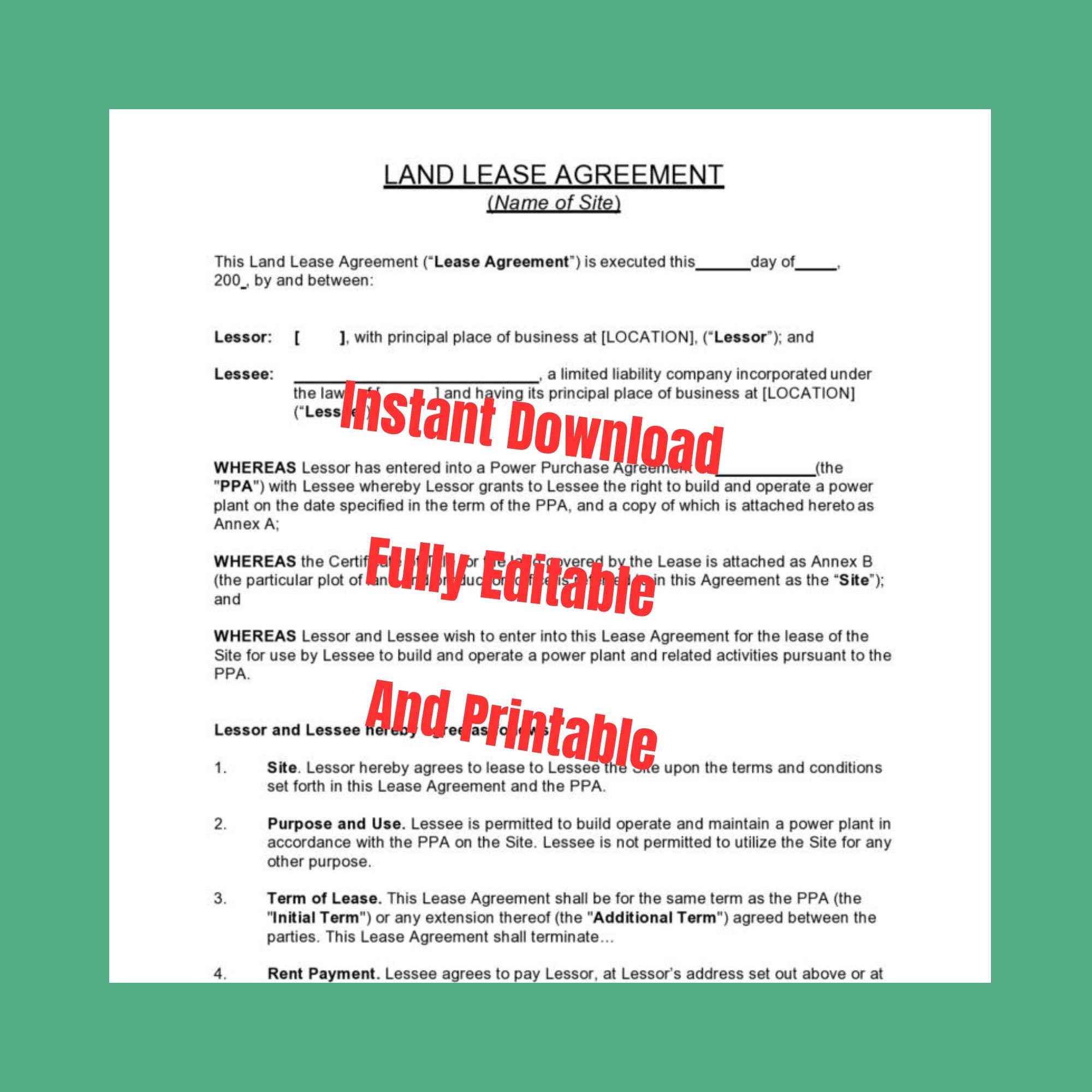 Landleaseagreement, Rental Contract, Land Use Agreement, Land Rental ...