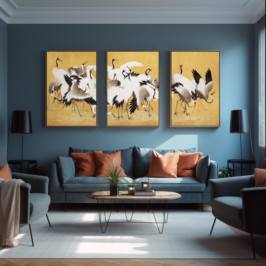 Triple Print of Japanese Flock of Cranes by Ishida Yūtei - Etsy UK