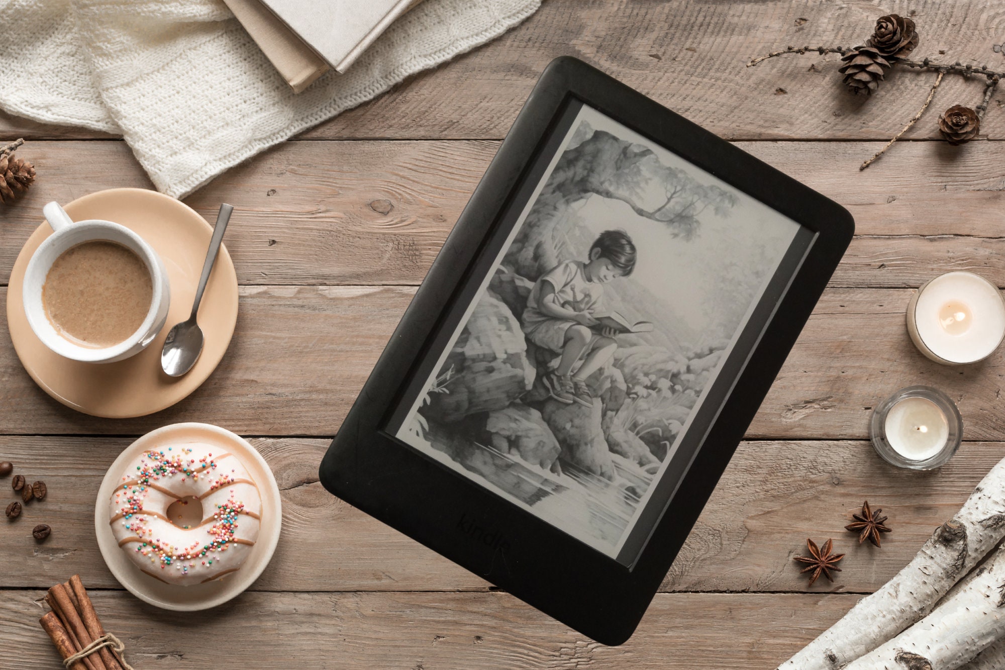 Kindle Lock Screen: Little Boy Reading on Rocks - Etsy