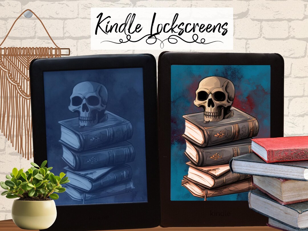 Kindle Lock Screen: Stack of Books With a Skull - Etsy