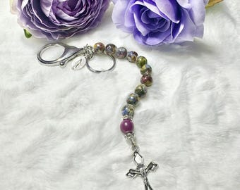 Rosary Keychain, Pink Rosary Keychain, Unbreakable Rosary, Wrapped ...