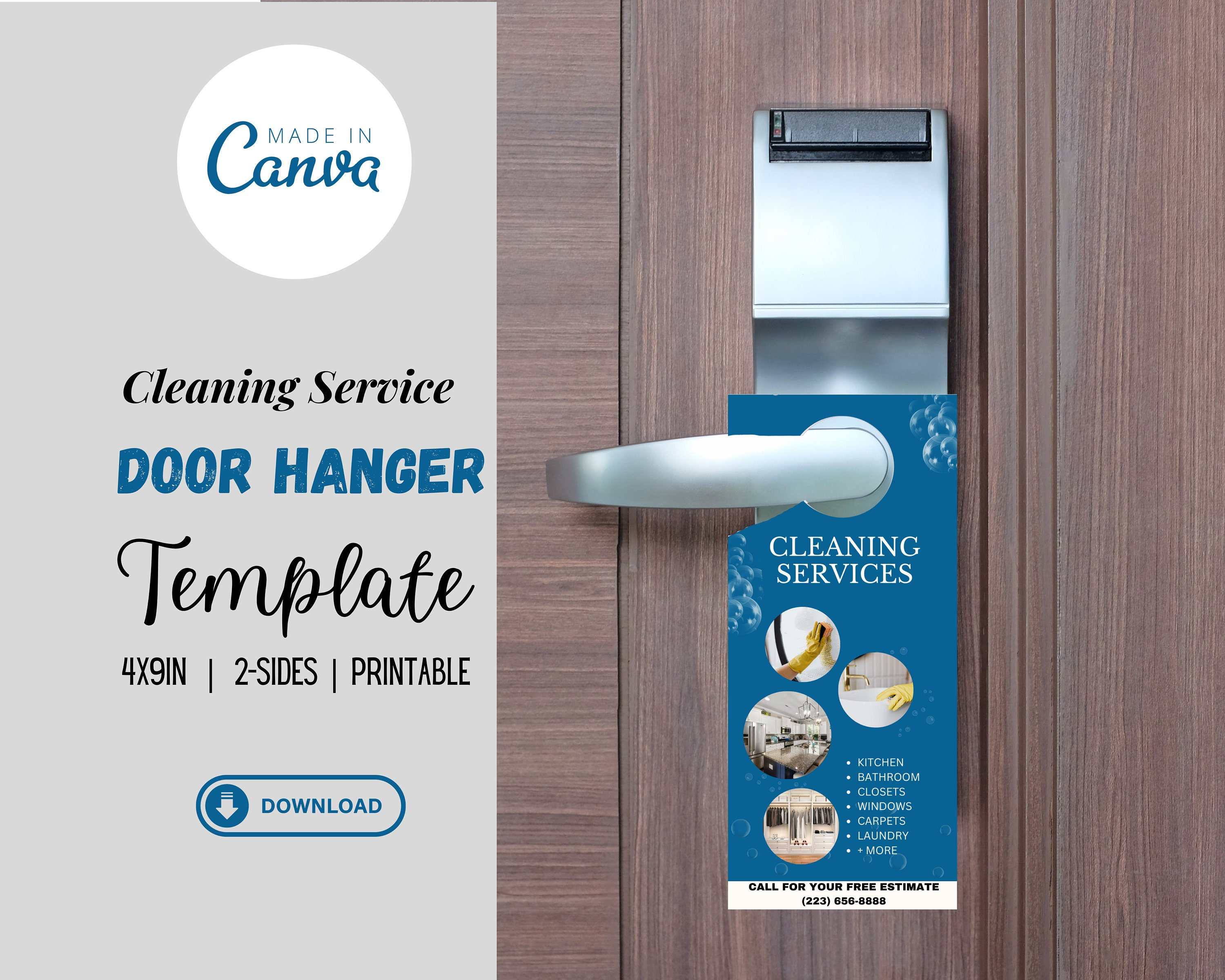 Cleaning Service Door Hanger Template | Contact Info Service Template ...