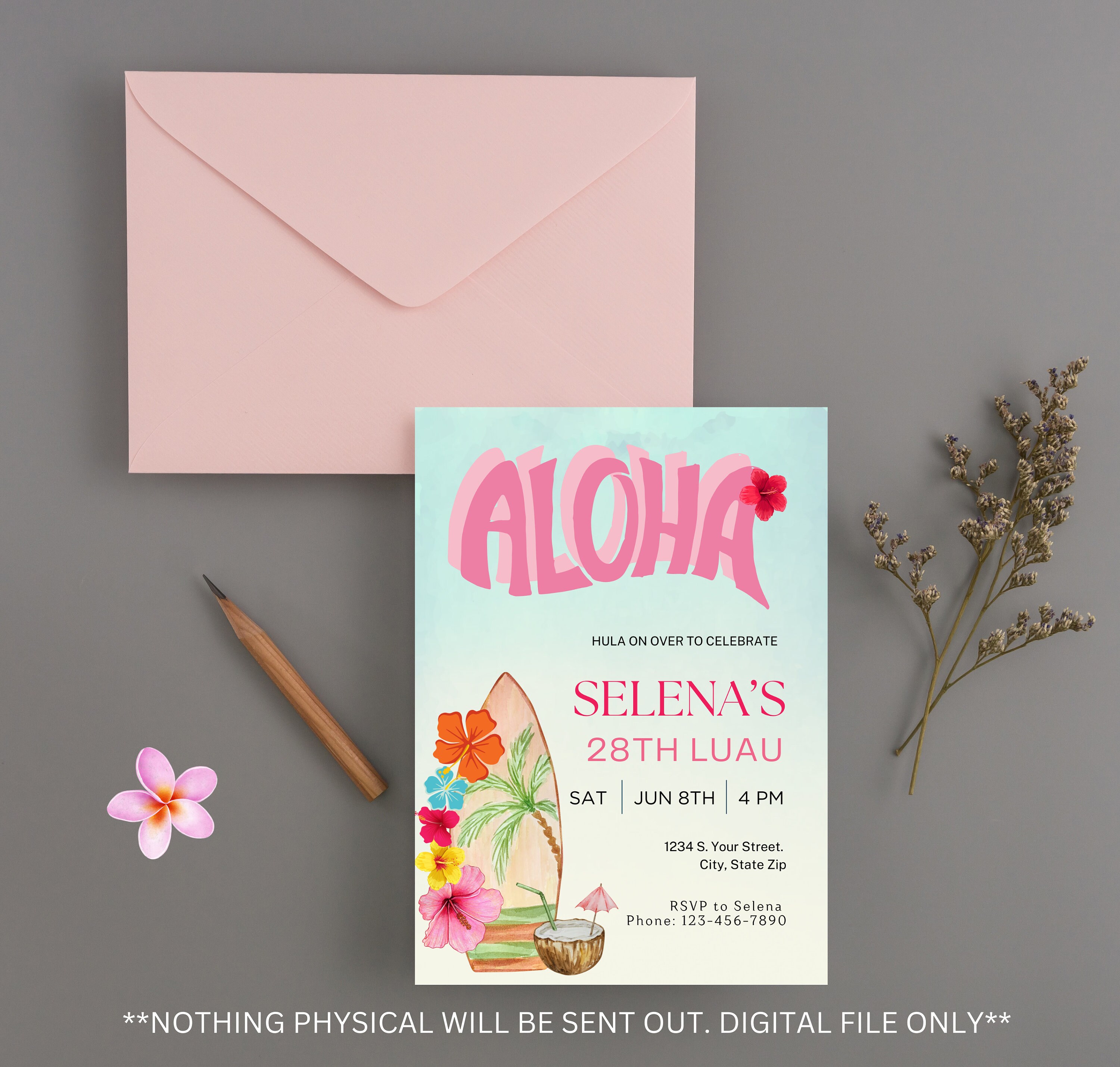 Aloha Birthday Invitation Hawaiian Theme Invitation Template Canva ...