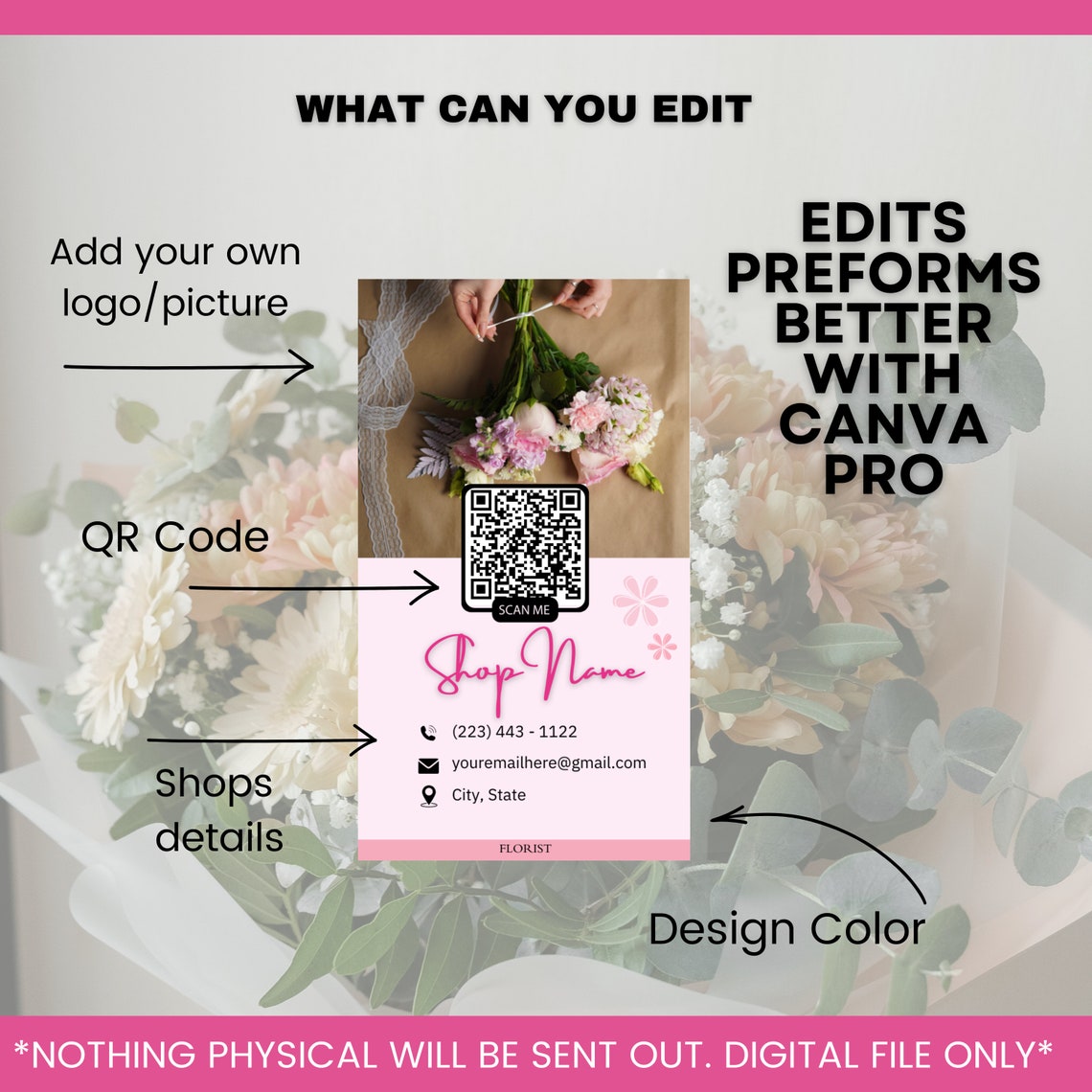 Florist Instagram Business Card Template, Editable Flower Business Card ...