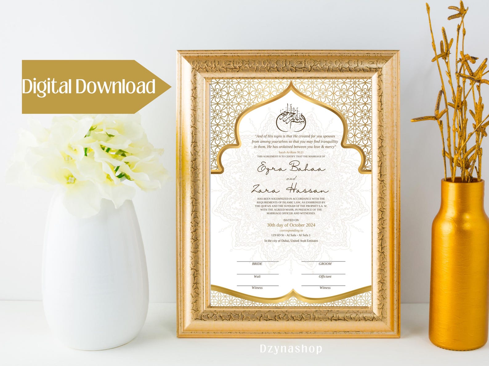 Exquisite Islamic Marriage Contract, Nikkah Certificate, Marriage ...