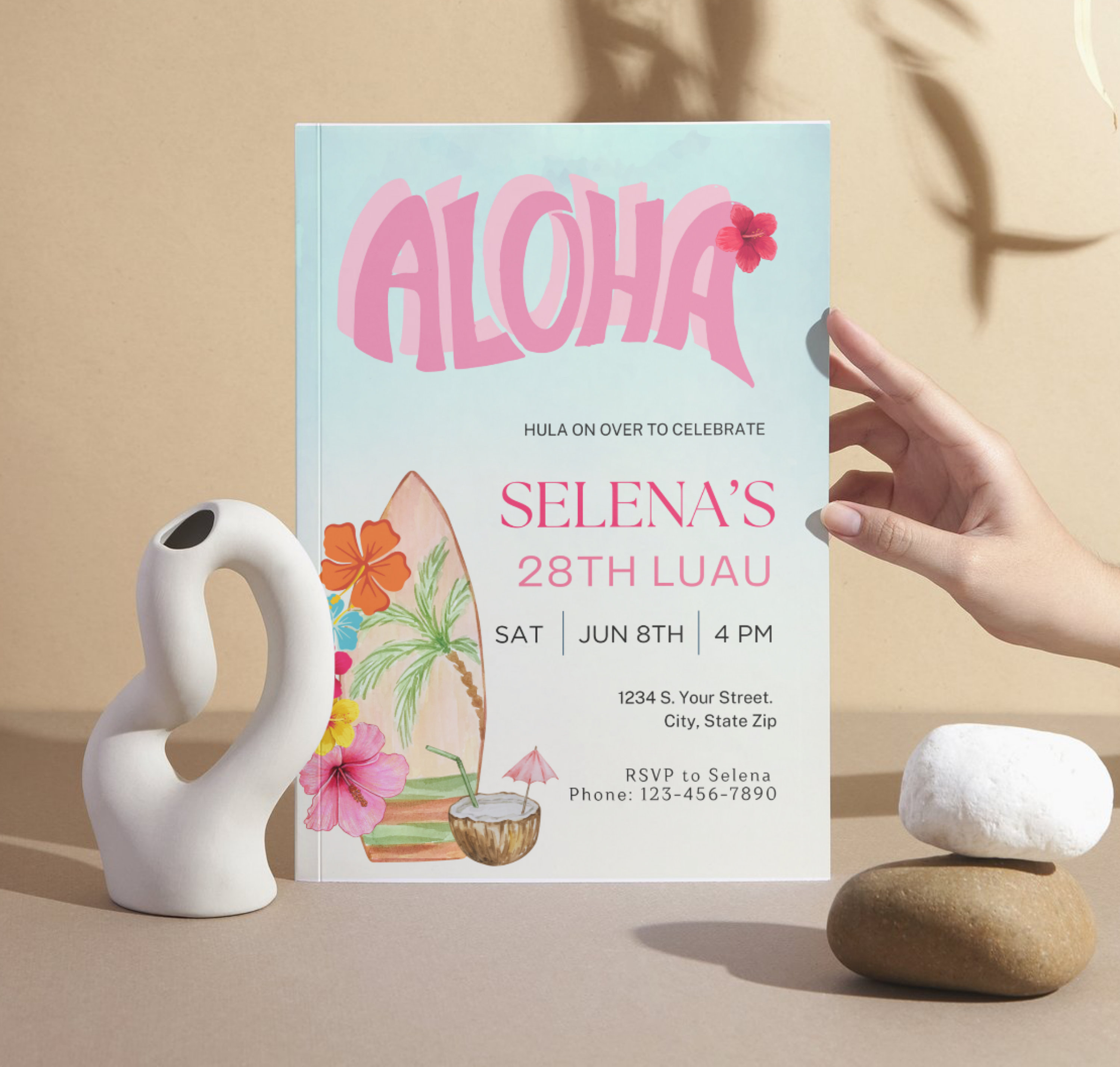Aloha Birthday Invitation Hawaiian Theme Invitation Template Canva ...