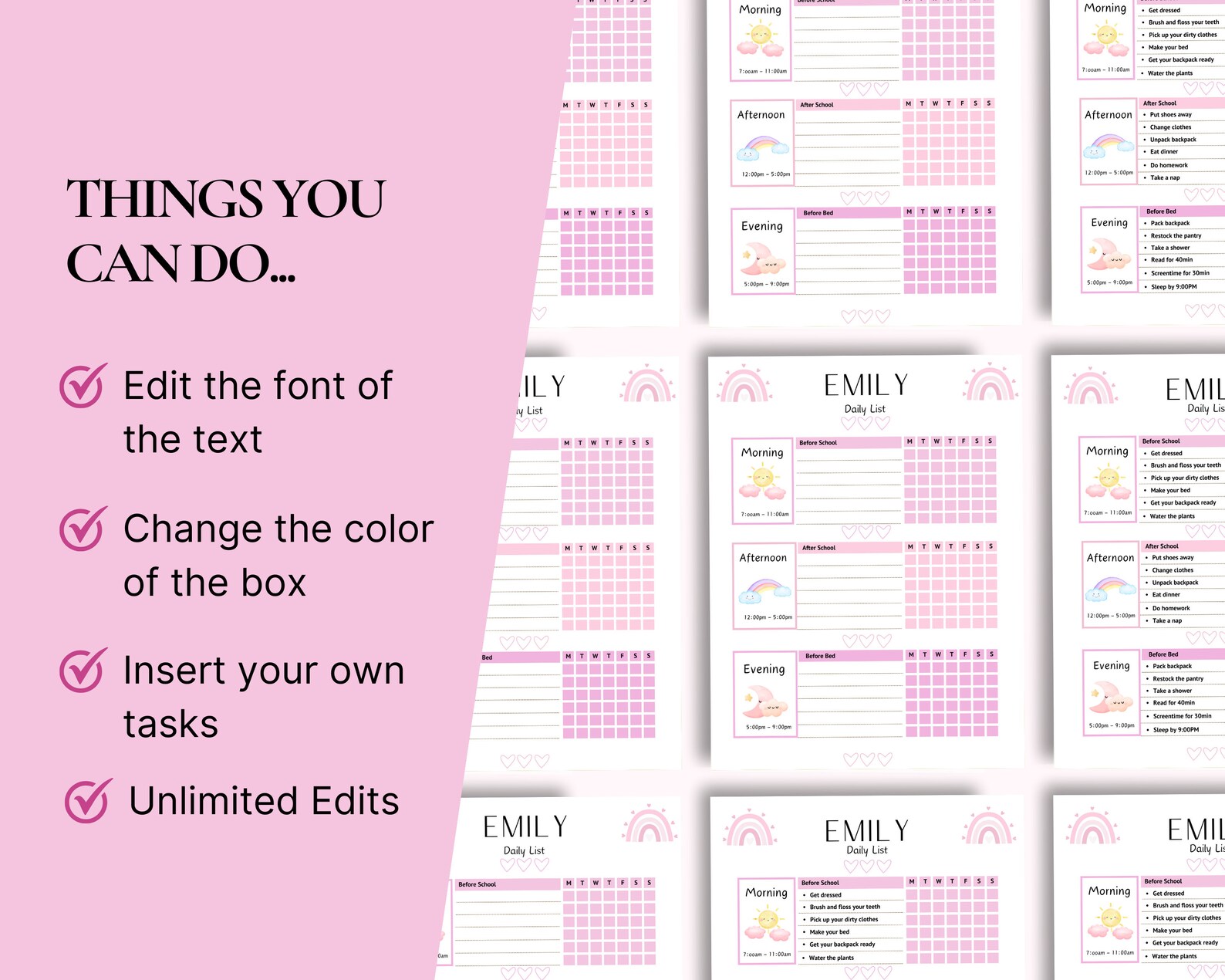 Daily Checklist | Printable | Kids Checklist | Pink Chore Chart | Daily ...