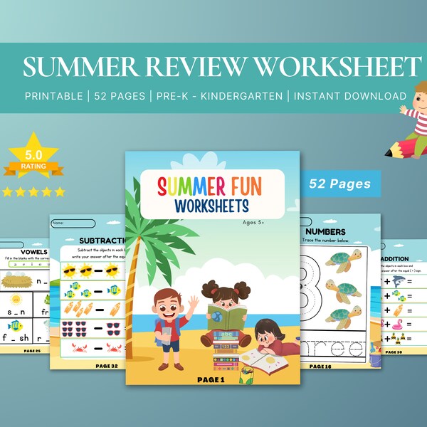 Summer Worksheets Summer Review Worksheets Printable - Etsy