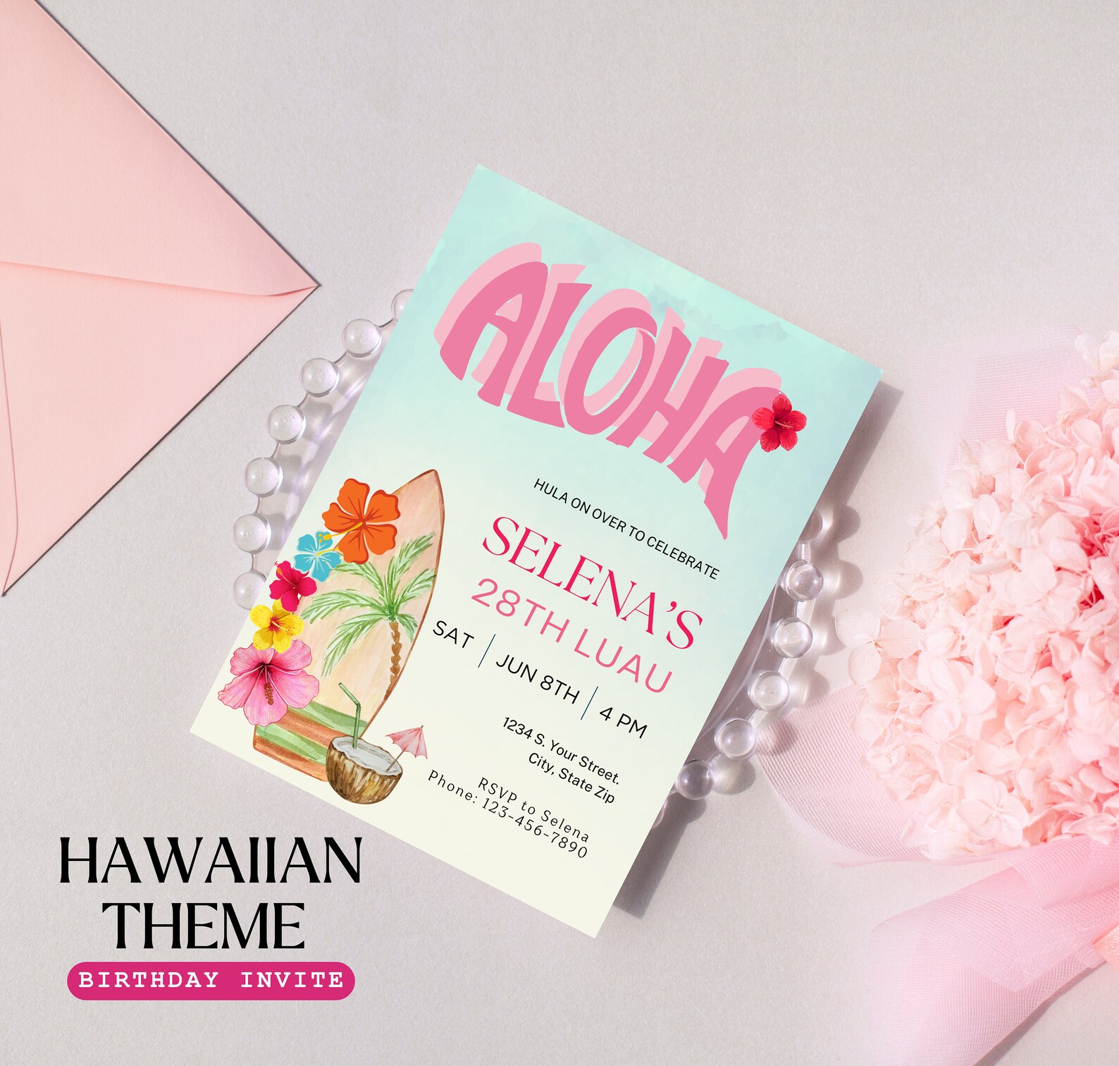 Aloha Birthday Invitation | Hawaiian Theme | Invitation Template ...