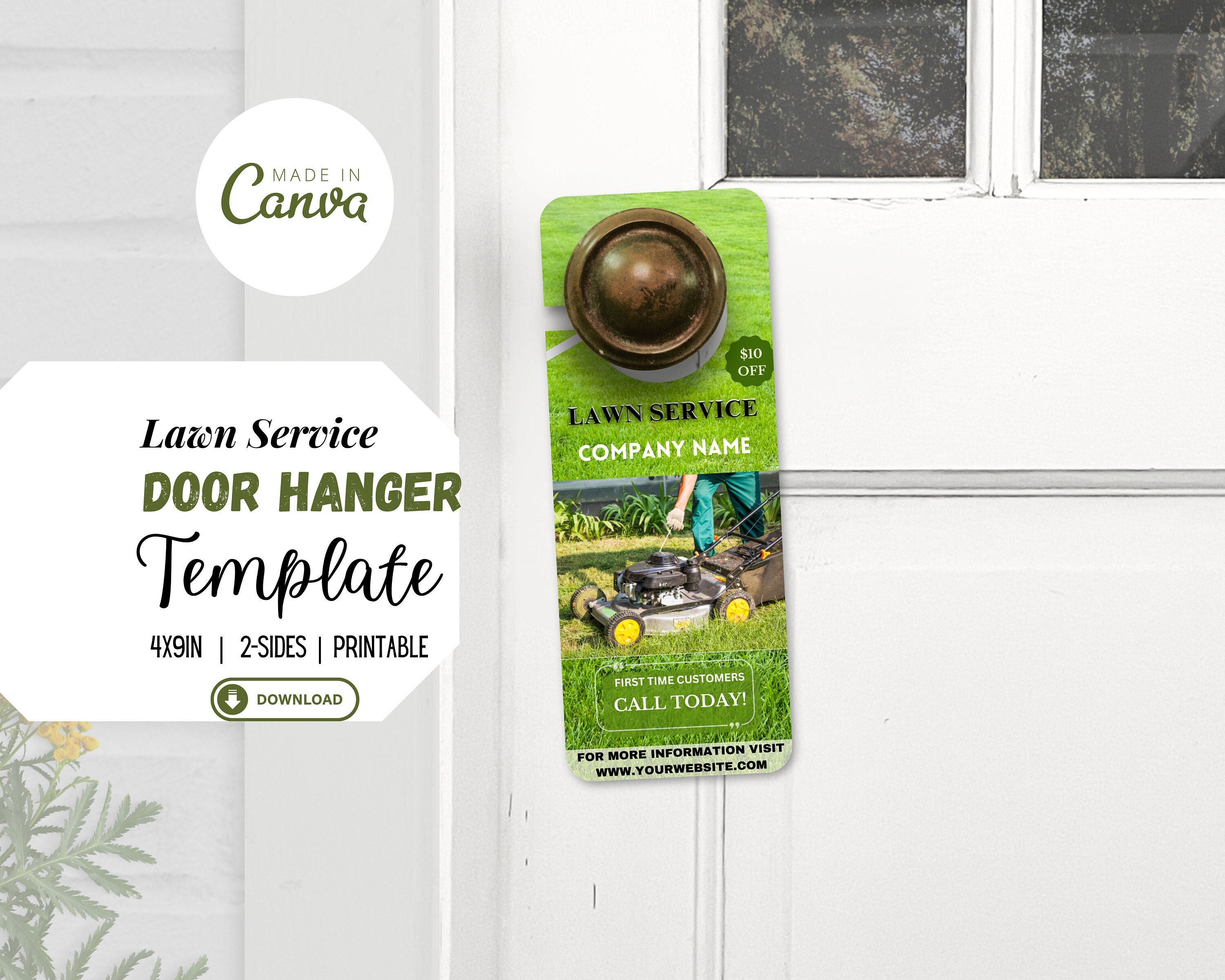 Lawn Service Door Hanger Front & Back Template, Lawn Mowing Marketing ...