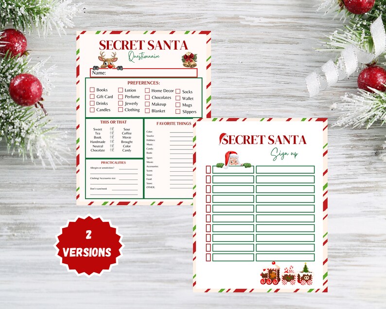 Secret Santa Questionnaire | Gift Exchange Questionnaire | Secret Santa ...