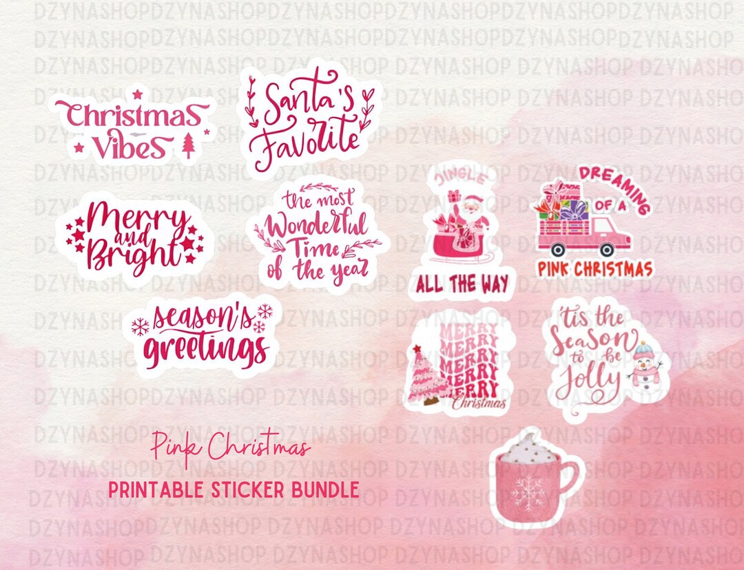 Pink Printable Christmas Sticker Bundles SVG PNG PDF Print and Cut ...