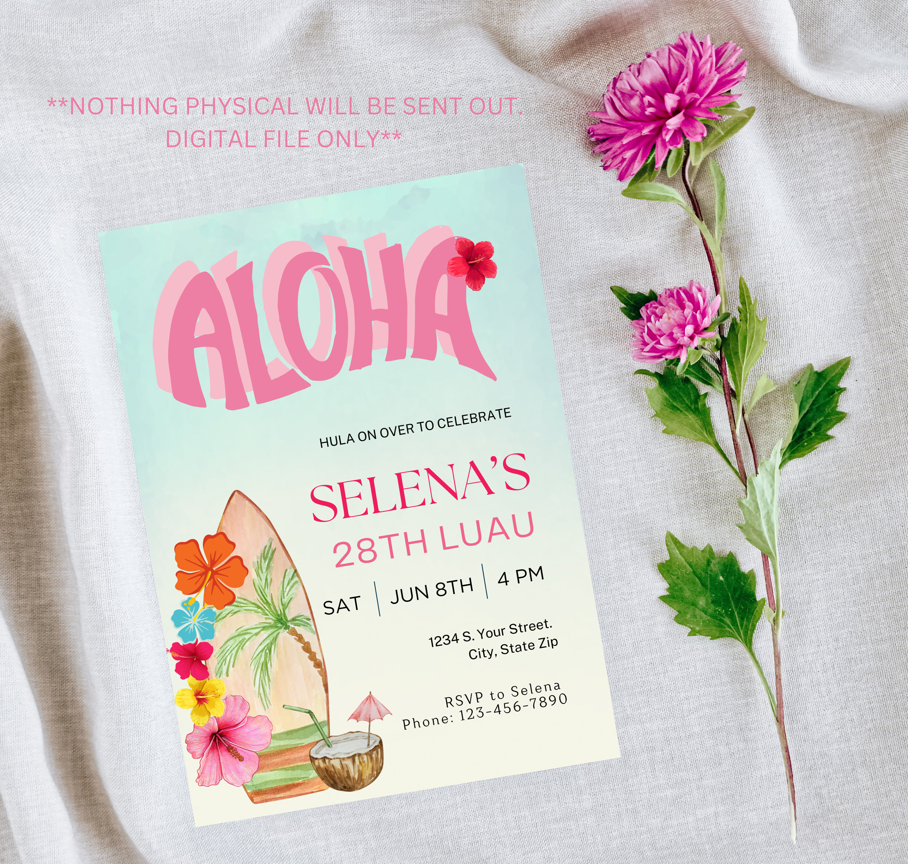 Aloha Birthday Invitation | Hawaiian Theme | Invitation Template ...