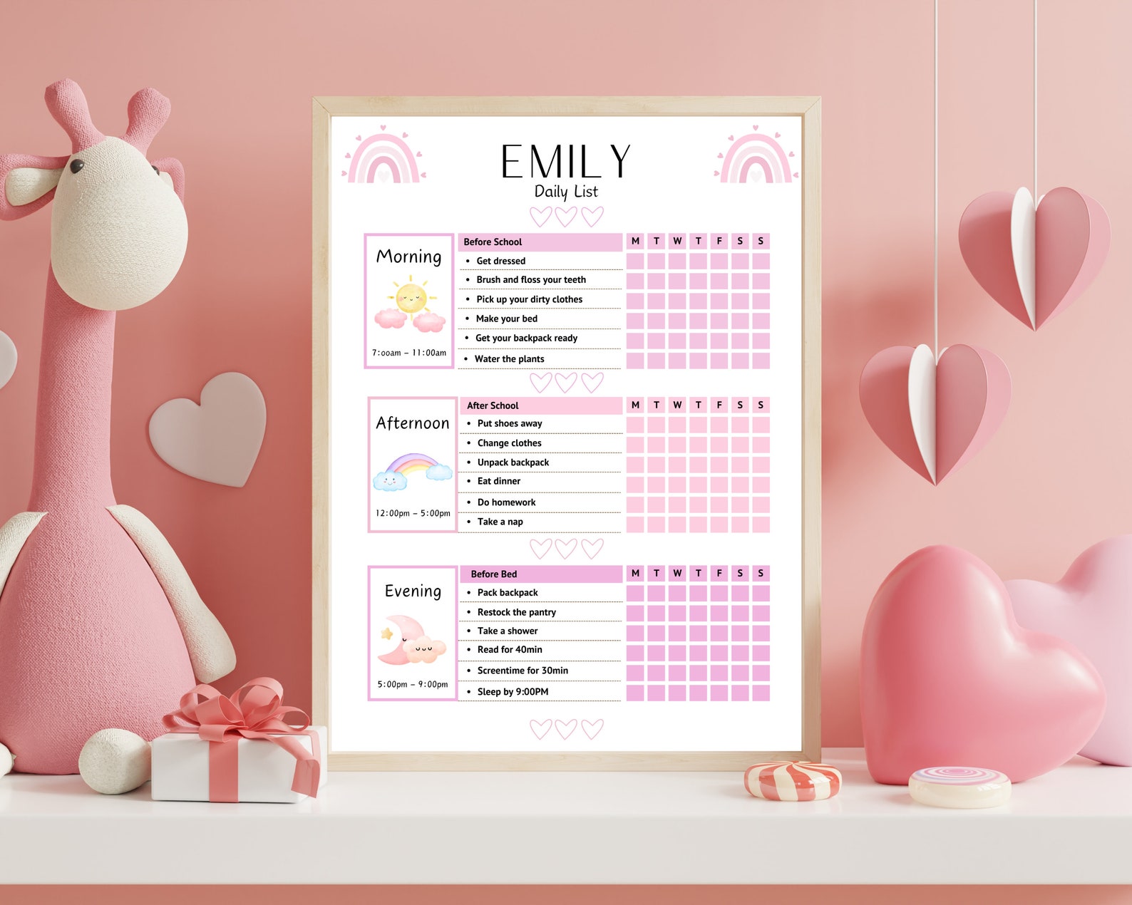 Daily Checklist | Printable | Kids Checklist | Pink Chore Chart | Daily ...
