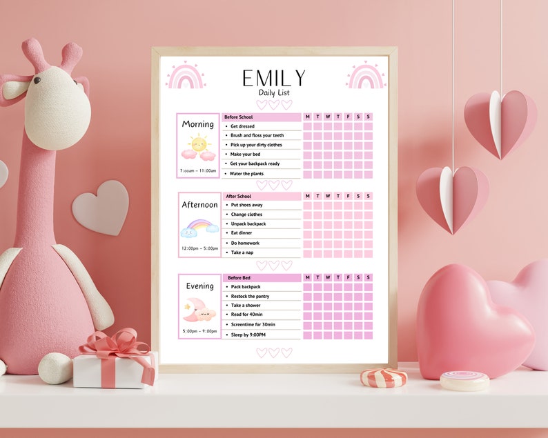Daily Checklist | Printable | Kids Checklist | Pink Chore Chart | Daily ...