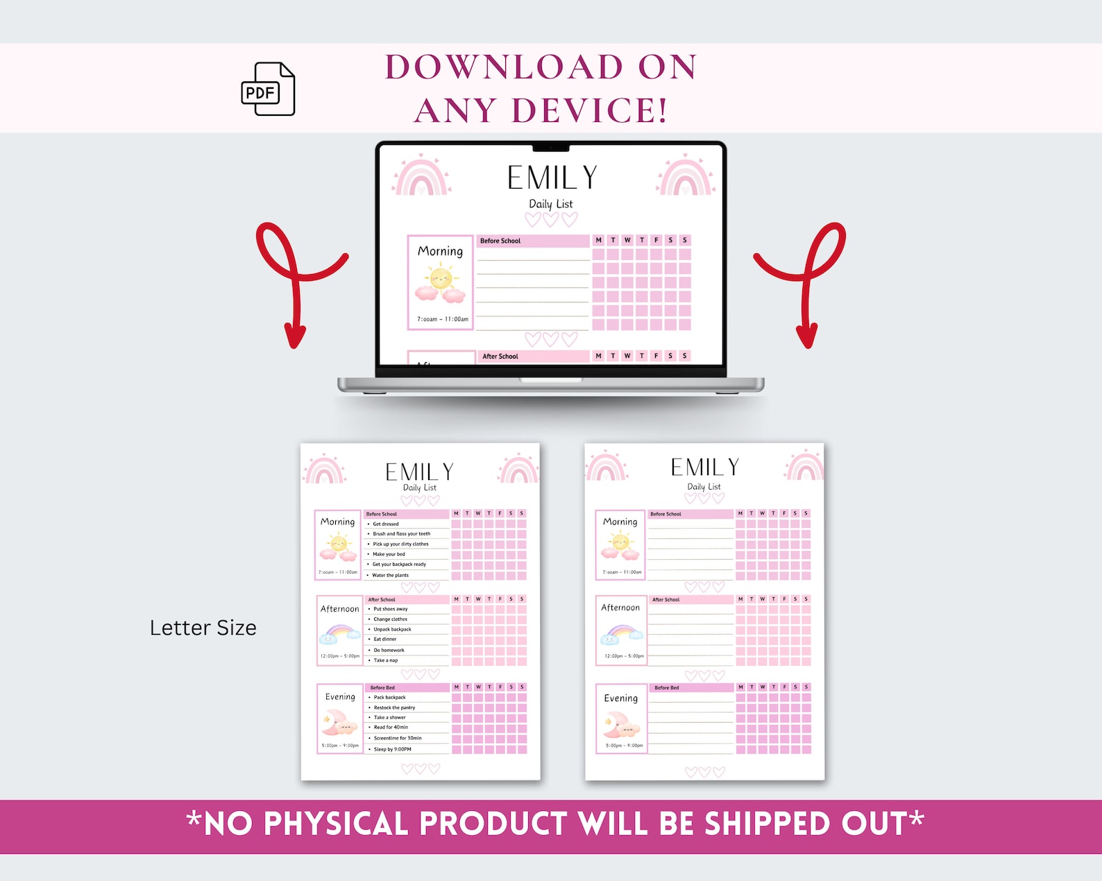 Daily Checklist Printable Kids Checklist Pink Chore Chart Daily Routine ...