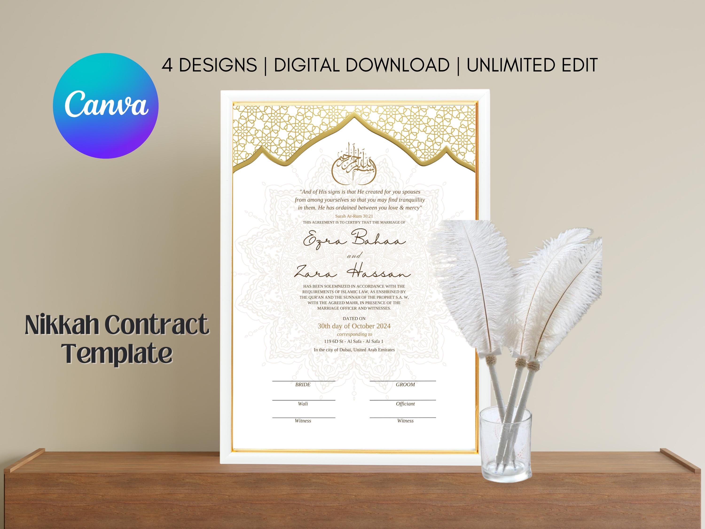 Exquisite Islamic Marriage Contract, Nikkah Certificate, Marriage ...