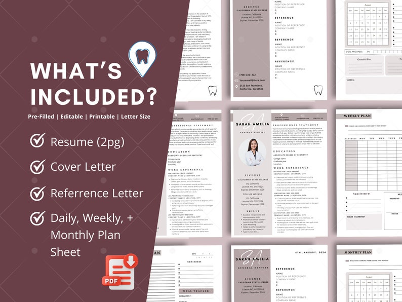 Dental Resume Template Editable Cover Letter Reference List General ...