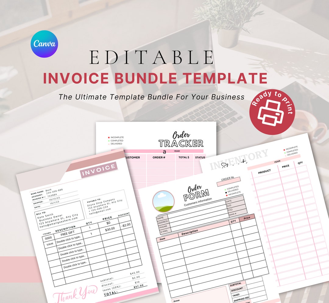 Professional Business Invoice Bundle: Editable Template | Canva | Small ...