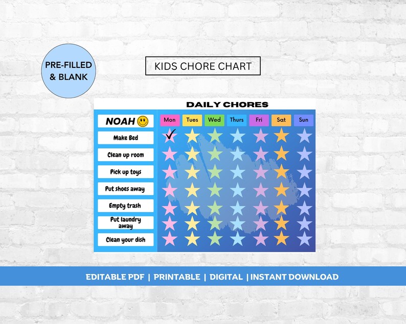 Kids Chore Checklist, Editable and Printable, Personalized Chore Chart ...