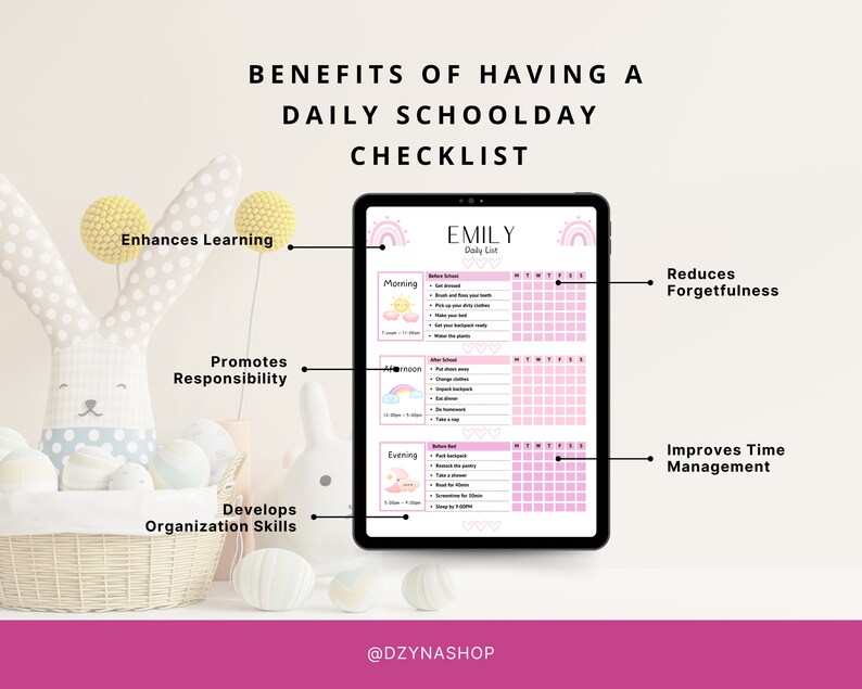 Daily Checklist | Printable | Kids Checklist | Pink Chore Chart | Daily ...