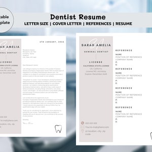 Dental Resume Template Editable Cover Letter Reference List General ...