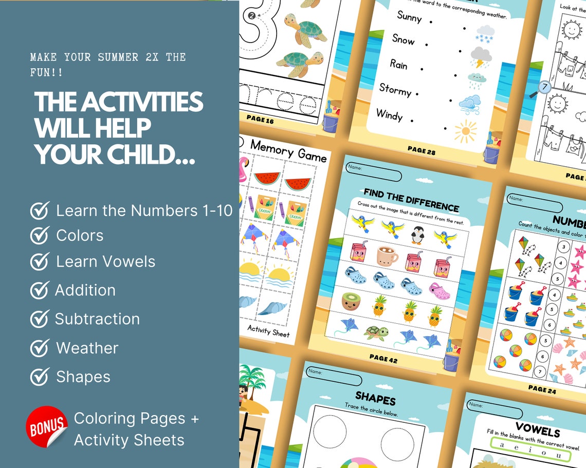 Kindergarten Preschool: Summer Review Worksheets Printable Games ...