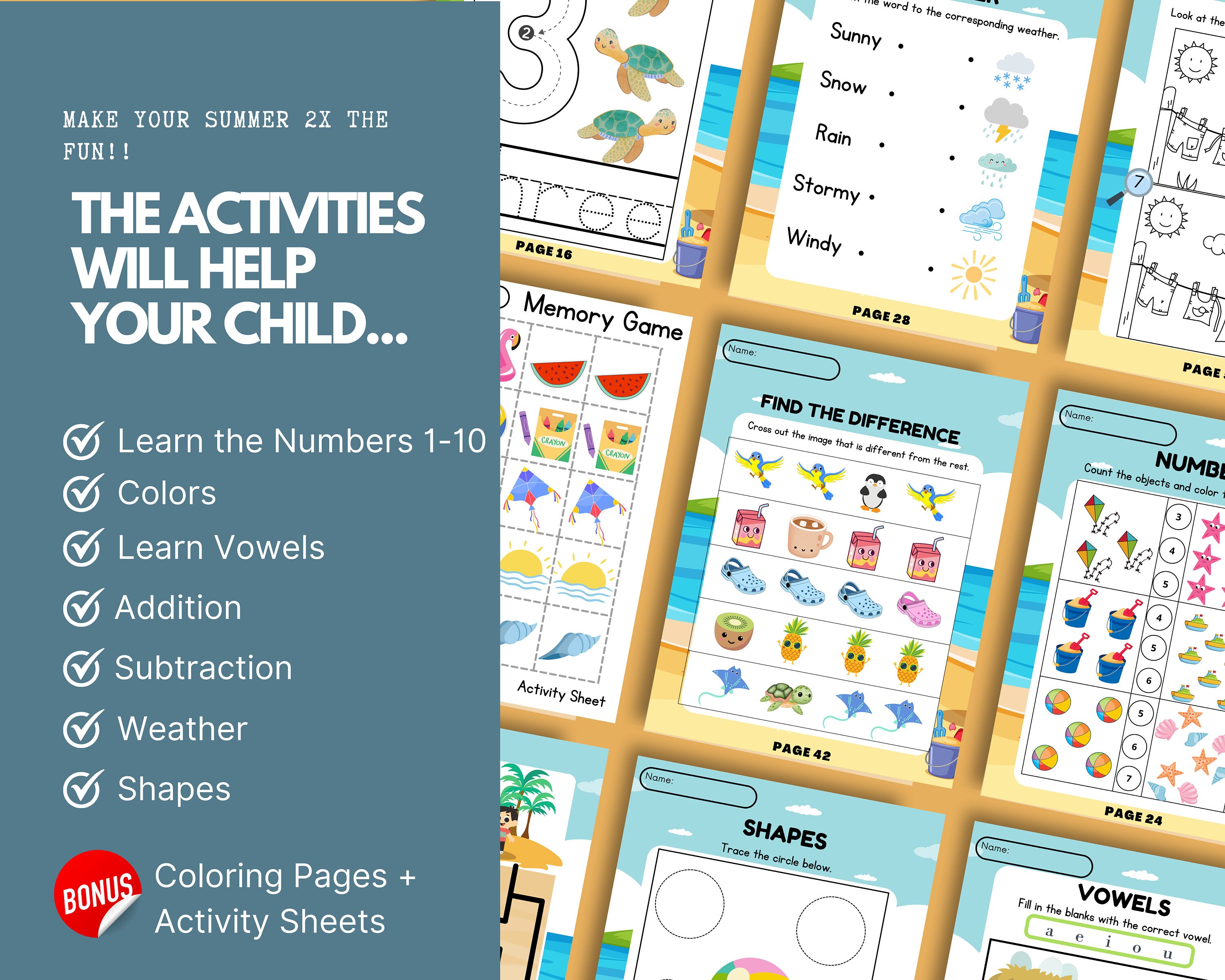 Kindergarten + Preschool: Summer Review | Worksheets | Printable ...