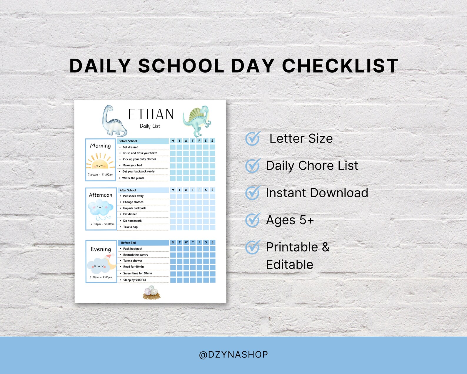Kids Daily Checklist | Printable Daily Chore Chart | Homeschool Planner ...