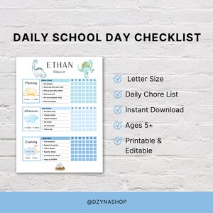 Kids Daily Checklist | Printable Daily Chore Chart | Homeschool Planner ...