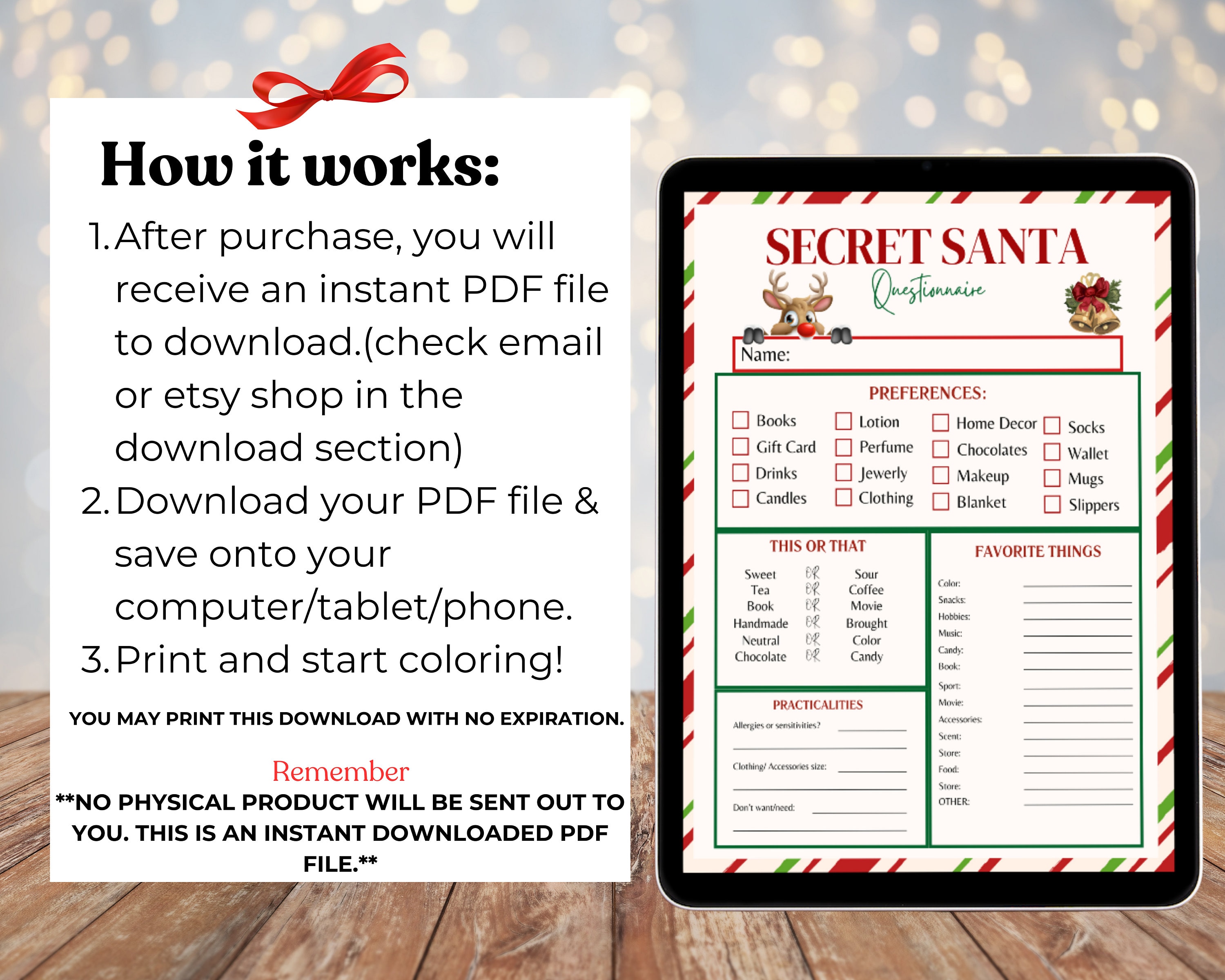Secret Santa Questionnaire | Gift Exchange Questionnaire | Secret Santa ...
