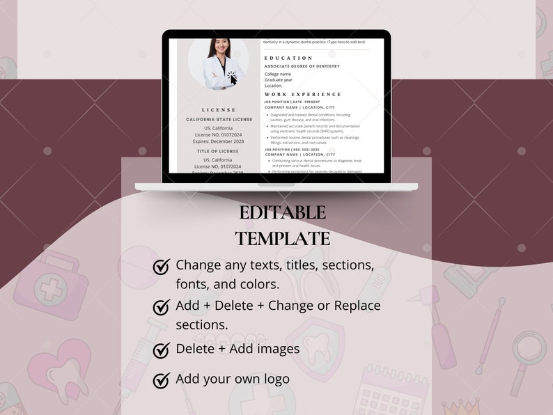 Dental Resume Template Editable Cover Letter Reference List General ...