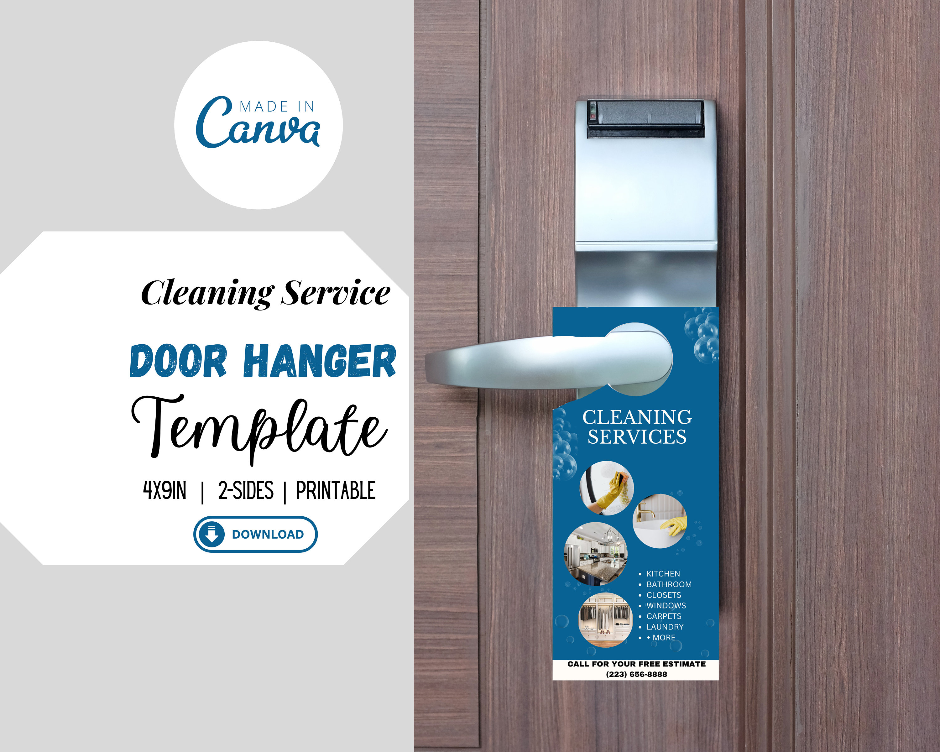 Cleaning Service Door Hanger Template | Contact Info Service Template ...