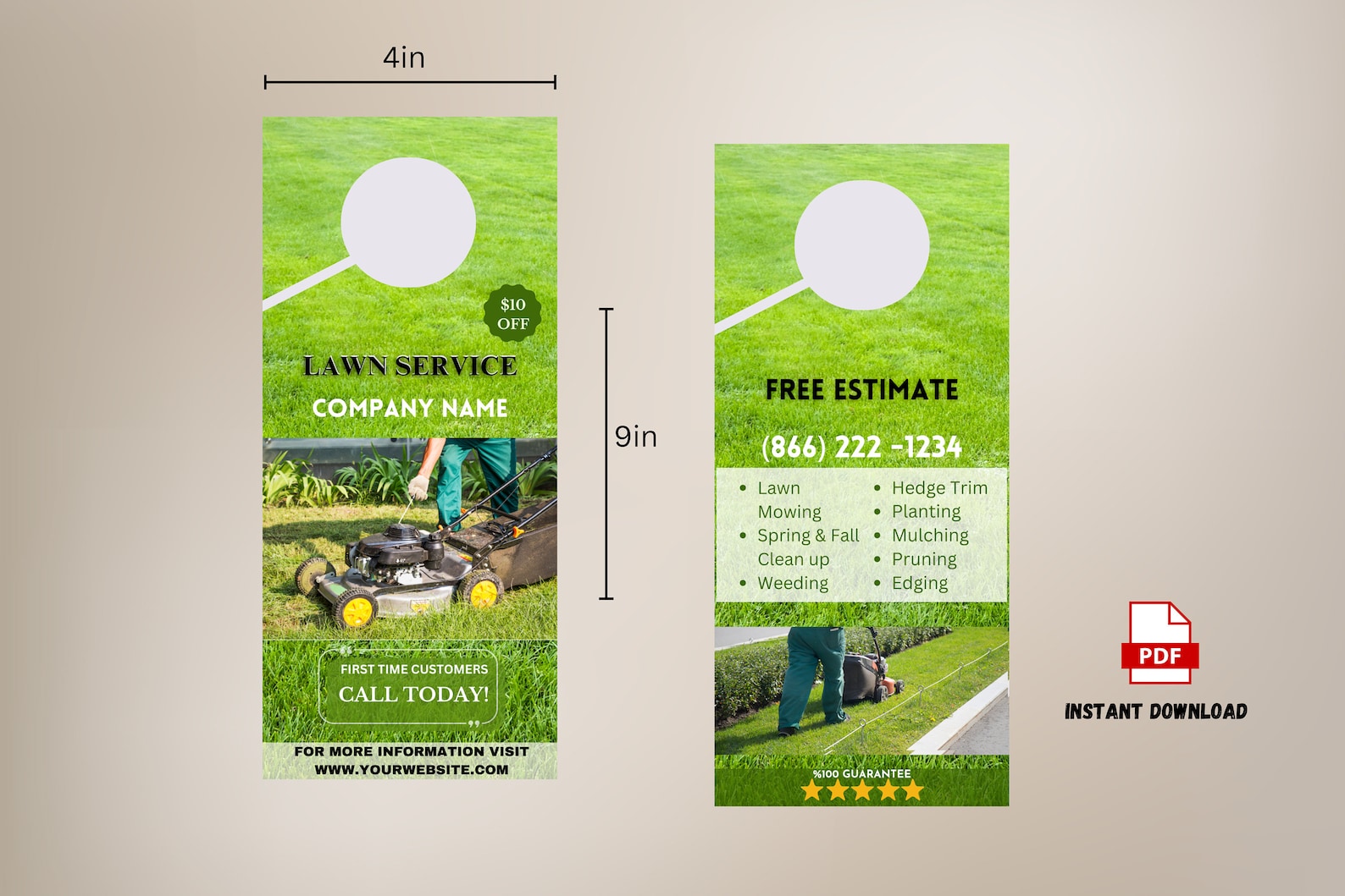 Lawn Service Door Hanger Front & Back Template, Lawn Mowing Marketing ...