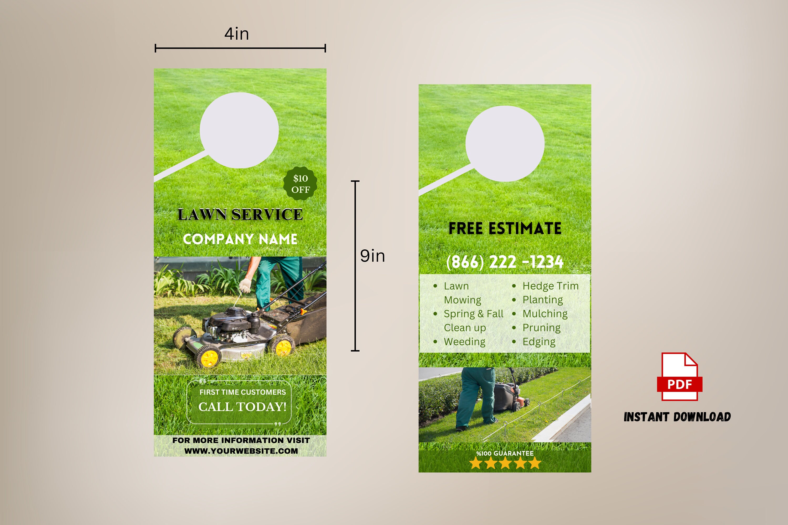 Lawn Service Door Hanger Front & Back Template, Lawn Mowing Marketing ...