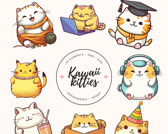Premium Vector Clipart - Kawaii Cat Outlines - Cute Cat Outlines ...