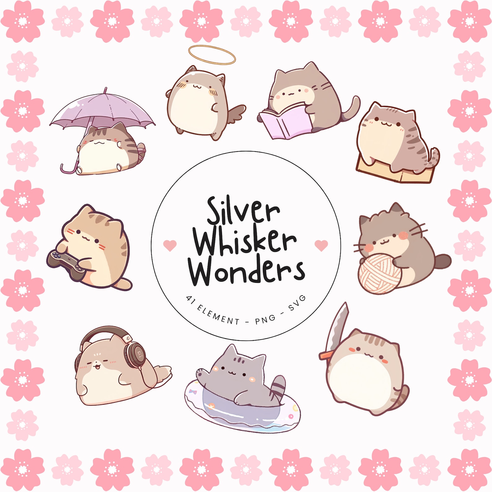 41 PNG SVG Kawaii Cat Clipart Bundle - Kawaii Clipart, Kawaii Svg ...