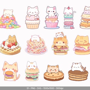 51 PNG SVG Kawaii Cat With Food Clipart Bundle - Kawaii Svg, Kawaii Png ...