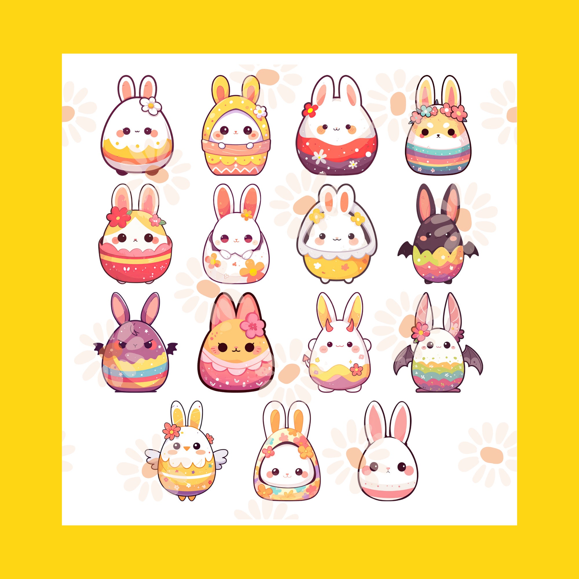 15 Kawaii Bunny Eggs PNG SVG Cute Kawaii Animal Clipart, Printable ...
