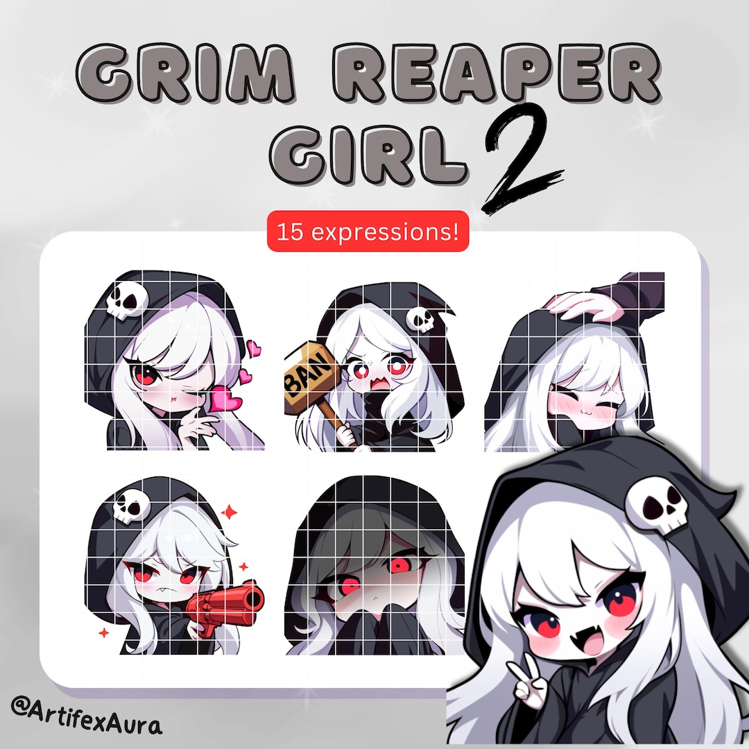 Grim Reaper Girl Twitch Emotes: Kawaii Chibi Anime Set (digital ...