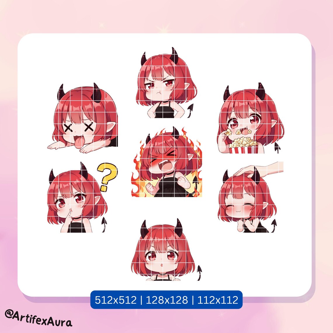 Red Haired Devil Girl Twitch / Discord Emotes / Stickers (21 Pack ...
