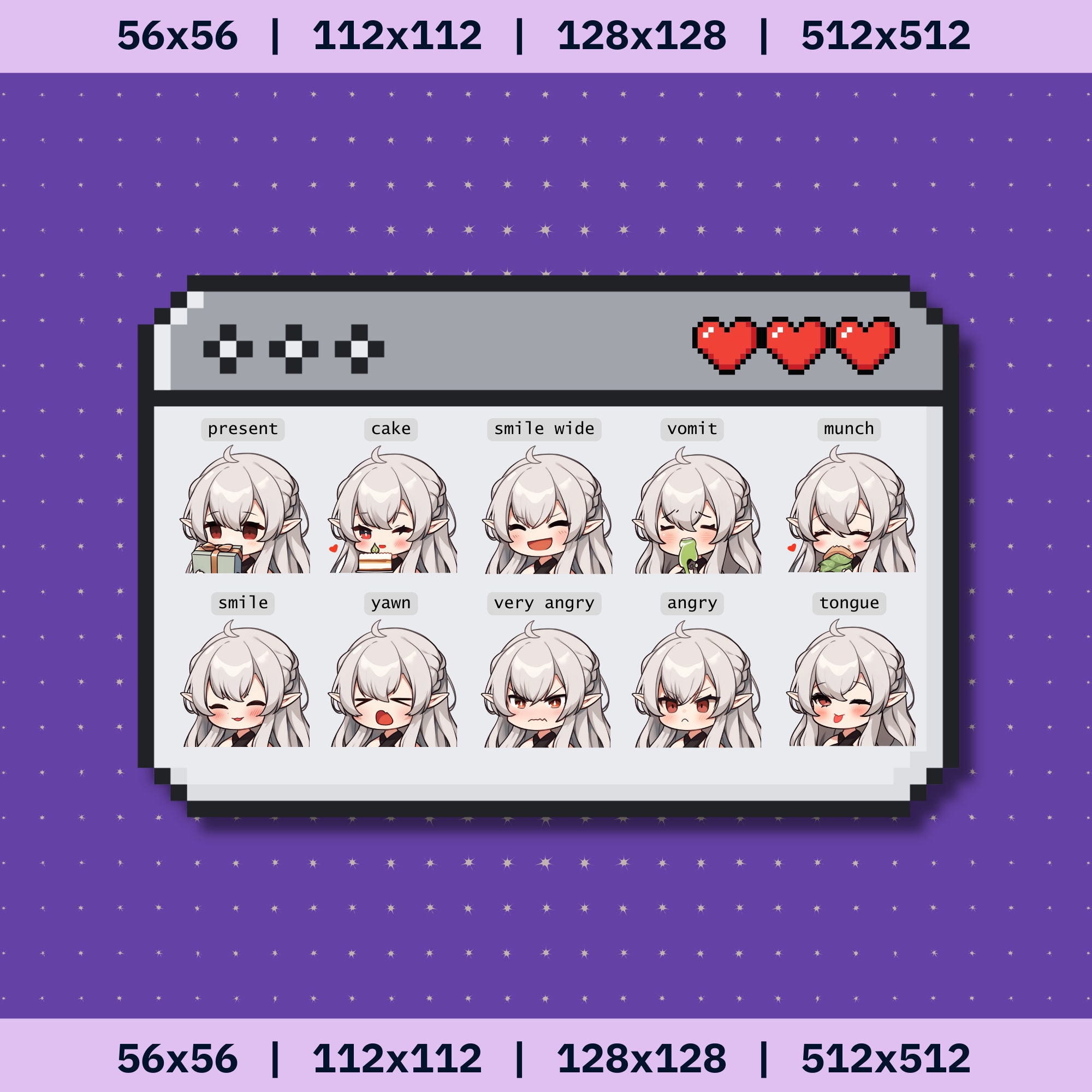 30 Twitch / Discord Emotes Elf Girl With Grey Hair Twitch Stickers and ...