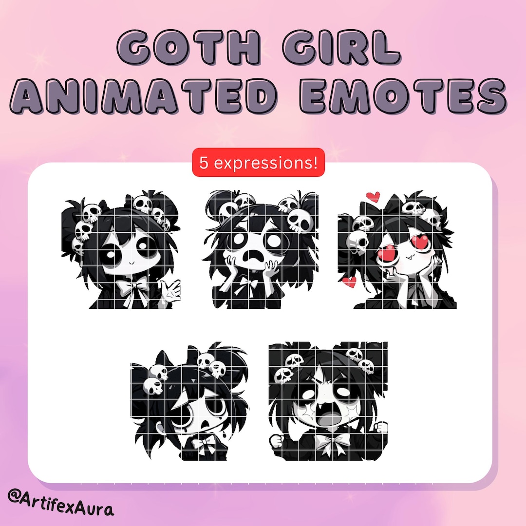Animated Goth Girl Emotes: Kawaii Chibi Anime; Twitch, Discord (5 GIF ...